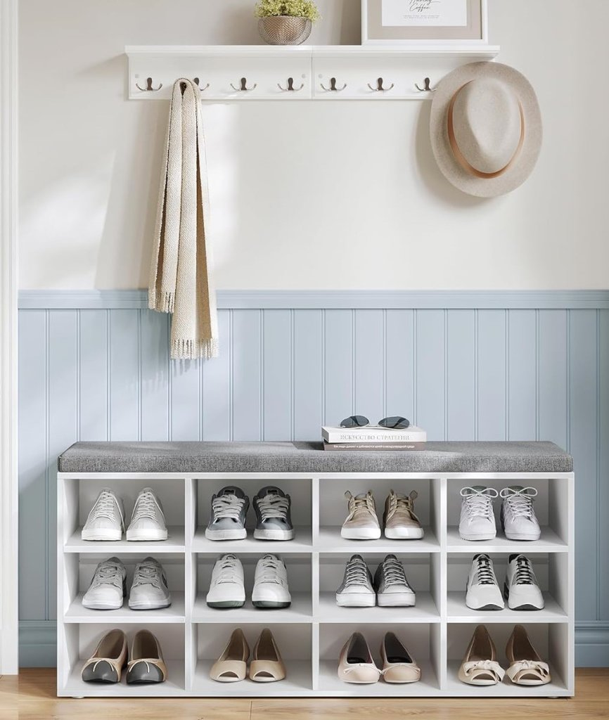 Lavice (botník) Maki 30x104x48 cm, bílá a šedáá | postel.cz